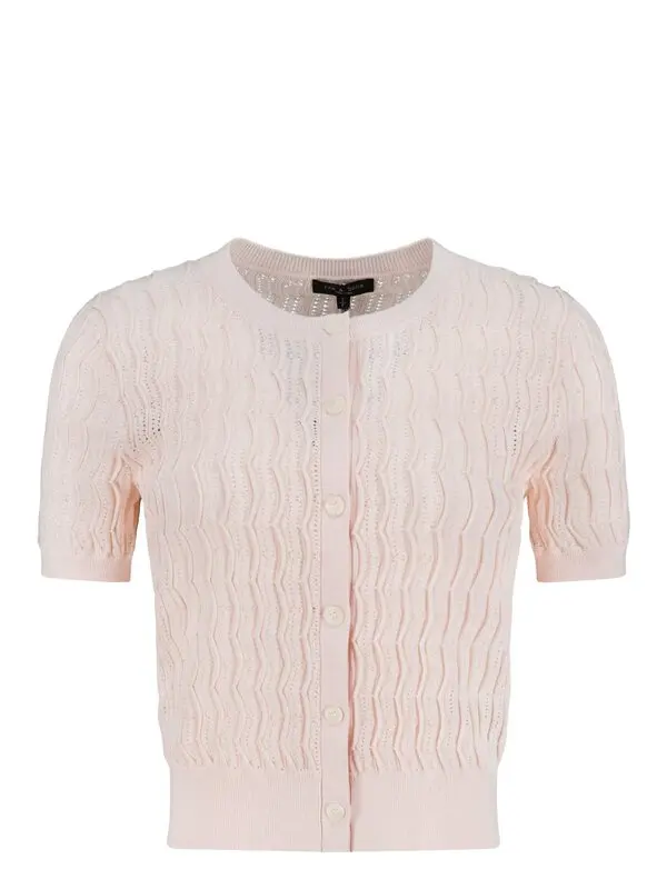 Rag & Bone Short-sleeved Crew Neck Knit Sweater With Button-down Front - Light Pink