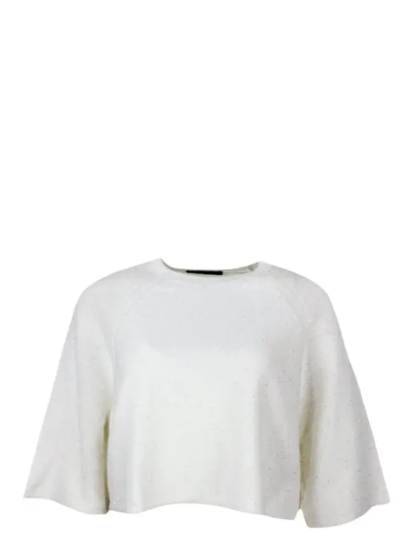 Fabiana Filippi Round Neck Sequin Embellished Sweater - White