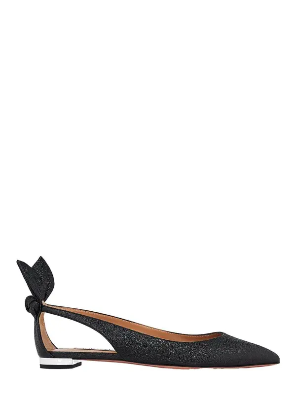 AQUAZZURA Bow Tie Leather Ballerina Flats - Black