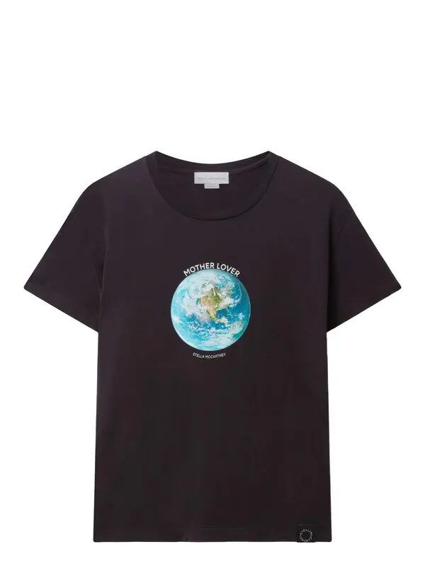 Stella McCartney Mother Lover" Earth Print Short Sleeve T-shirt - Black