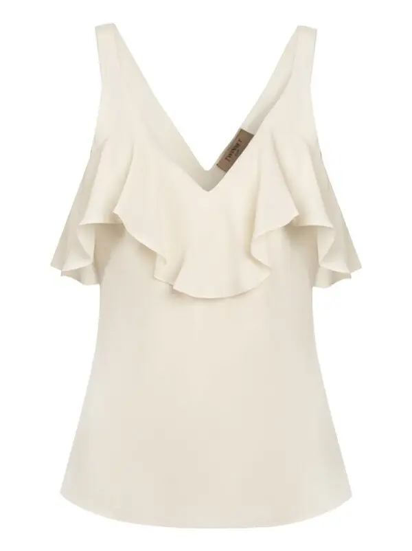 TWINSET V-neck Ruffle Detail Tank Top - White