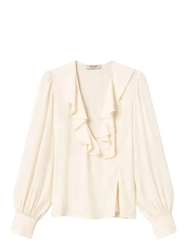 TWINSET Ruffle Trim V-neck Blouse - White