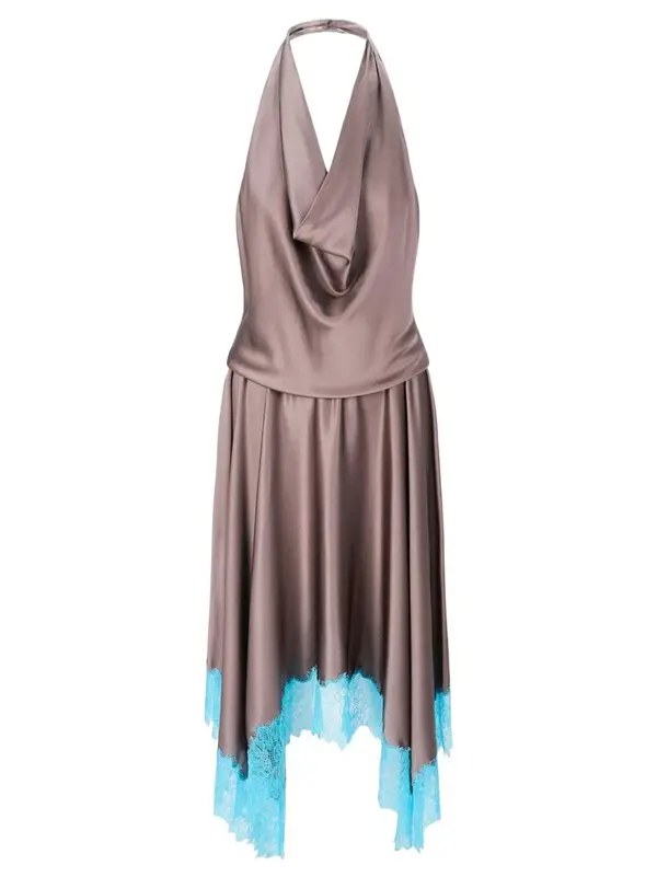 Staud Elira Silk Halterneck Dress With Lace Trim - Nude