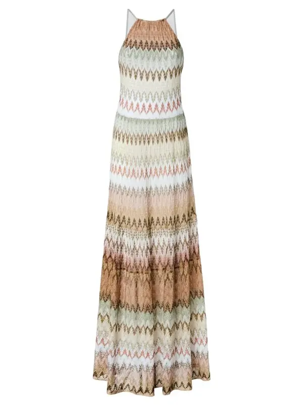 Missoni Zigzag Pattern Halterneck Maxi Dress - Nude