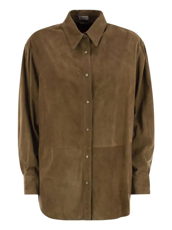 Brunello Cucinelli Bead-embellished Leather Shirt - Green