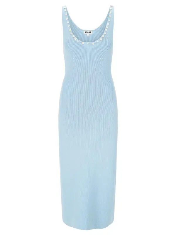 Staud Sleeveless Mother-of-pearl Button Embellished Dress - Blue