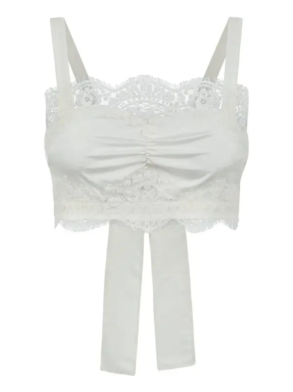 P.a.r.o.s.h Lace-trimmed Cropped Top With Bow Detail - White