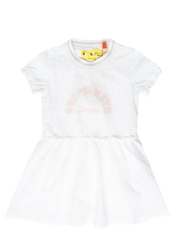 Off-White Short Sleeve A-line Dress With Logo - White