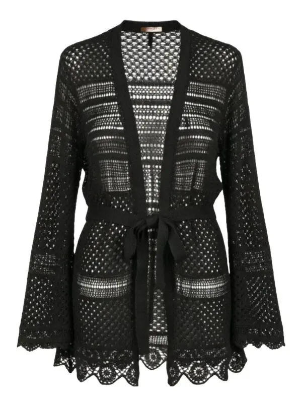 TWINSET Belted Crochet Cardigan - Black