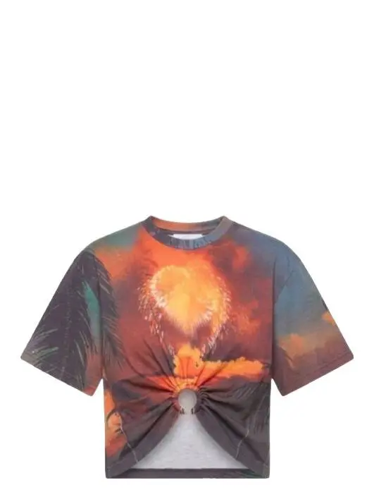 Rabanne Firework-printed Crewneck T-shirt - Orange Multicolor