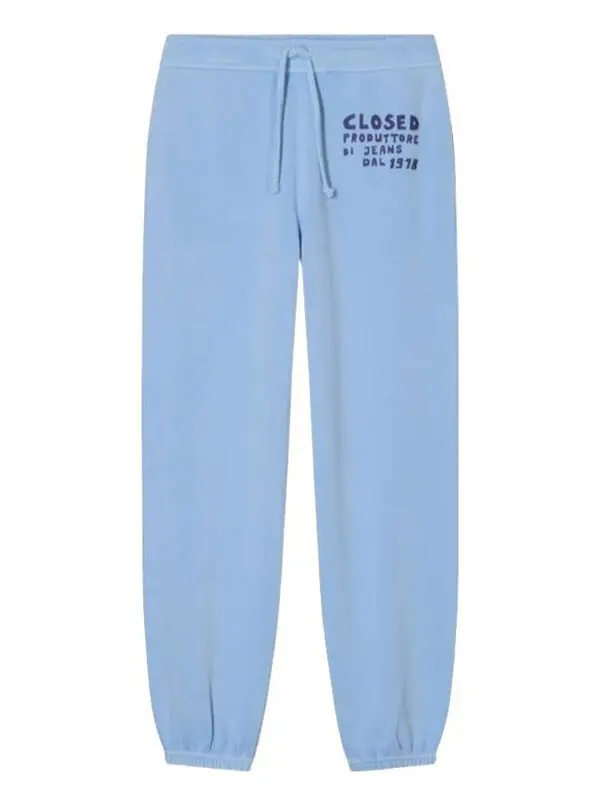 Closed Drawstring Track Pants With Elasticated Cuffs - Blue