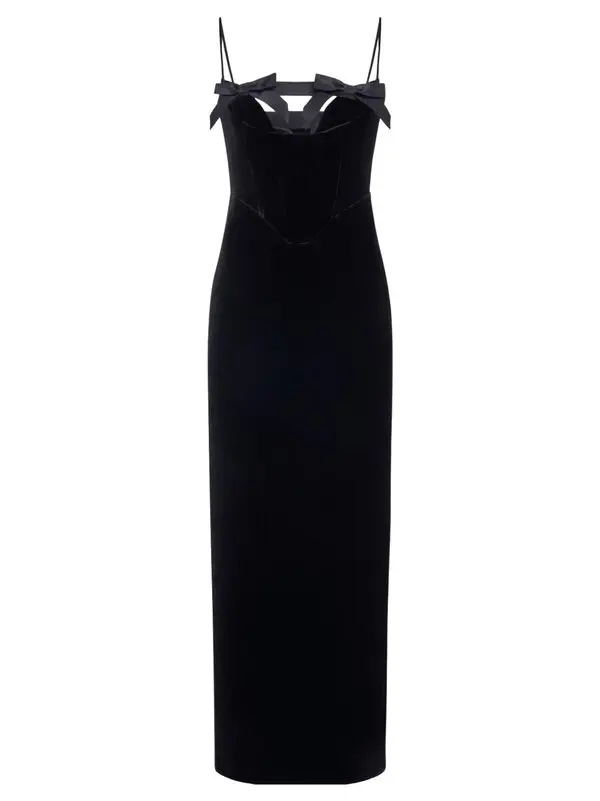 Alessandra Rich Velvet Gown With Bow Detail - Black