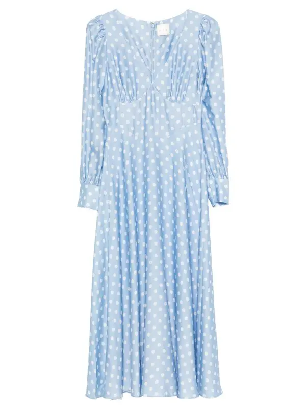Posse Long-sleeved Polka Dot Midi Dress - Blue