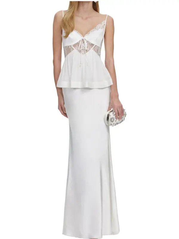 SELF-PORTRAIT Lace Trim Peplum Dress - White