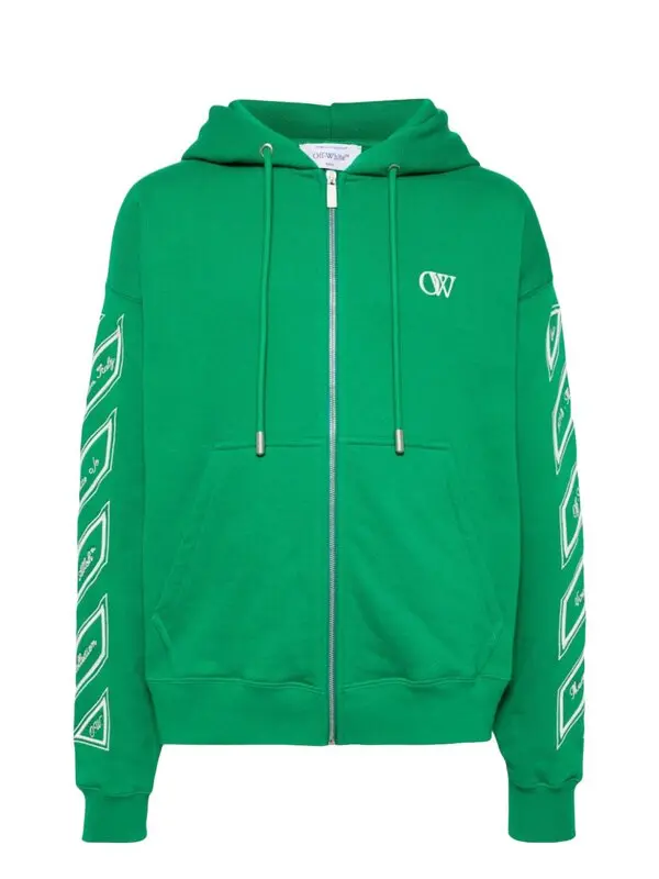 Off-White Diagonal Stripe Zip-up Hoodie - Green
