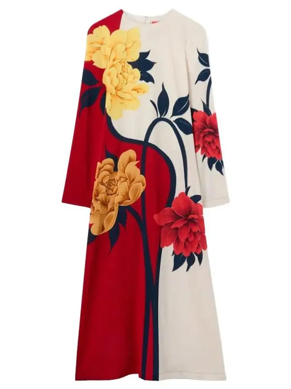 La DoubleJ Floral Print Long Sleeve Midi Dress - Multicolor