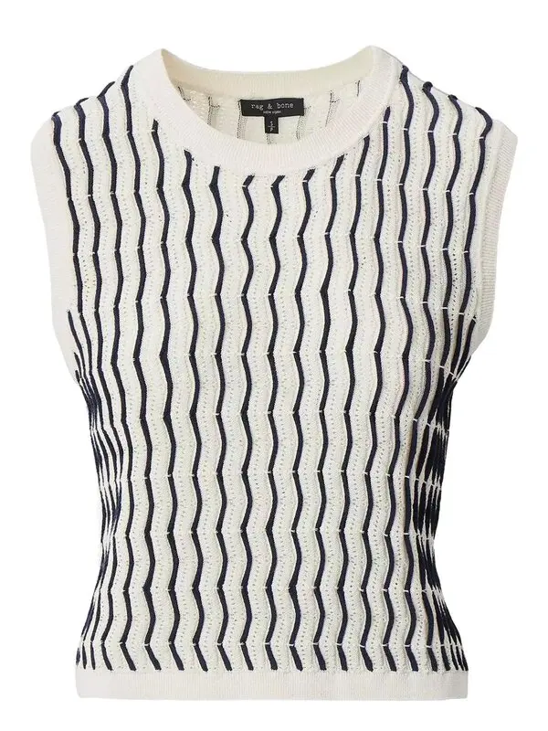 Rag & Bone Leslie Striped Openwork Knit Vest - Ivory
