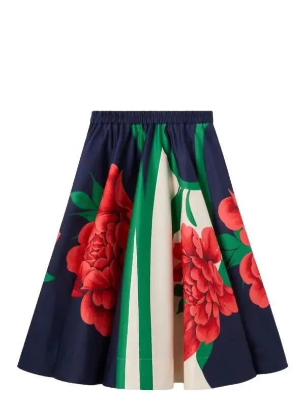 La DoubleJ Floral Midi Skirt - Blue