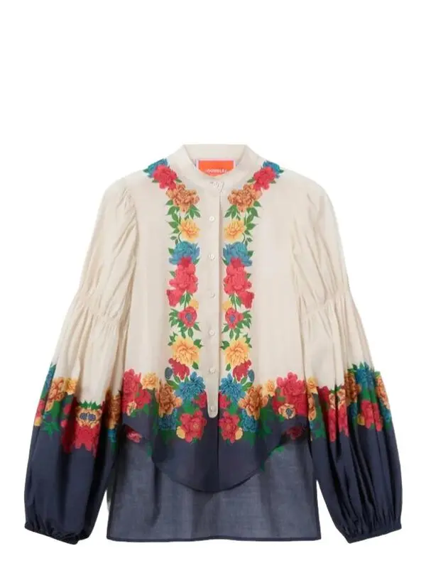 La DoubleJ Floral Placed Cotton Voile Blouse - Multicolor