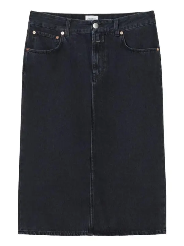 Closed Midi Skirt With Button Closure And Five Pockets - Dark Gray