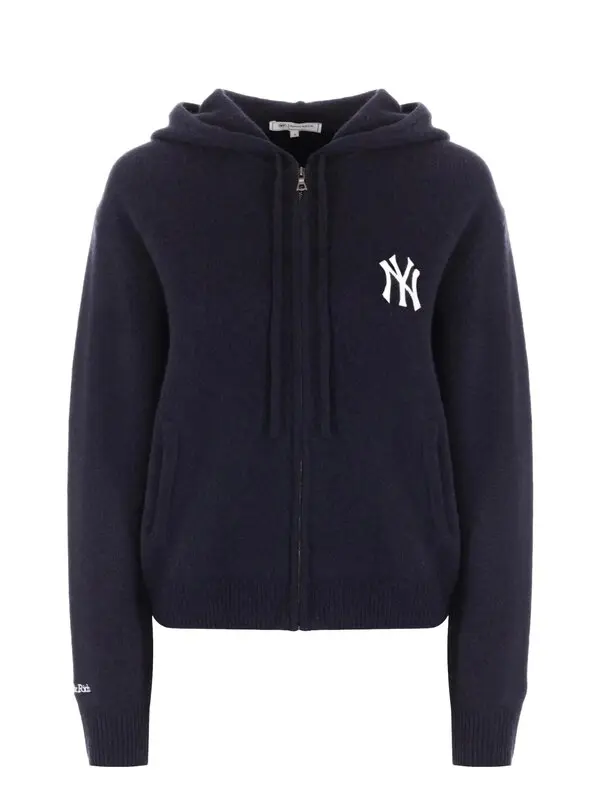 SPORTY  RICH Sporty & Rich Long Sleeve Zip-up Hoodie With Embroidered Logo - Black