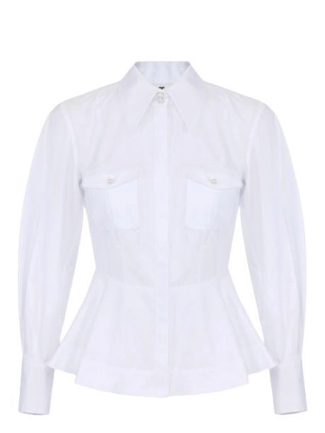 Elisabetta Franchi Cotton Poplin Shirt With Flounce Detail - White