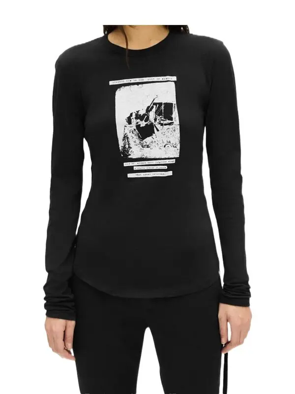 ANN DEMEULEMEESTER Graphic Print Ruched Long Sleeve Top - Black