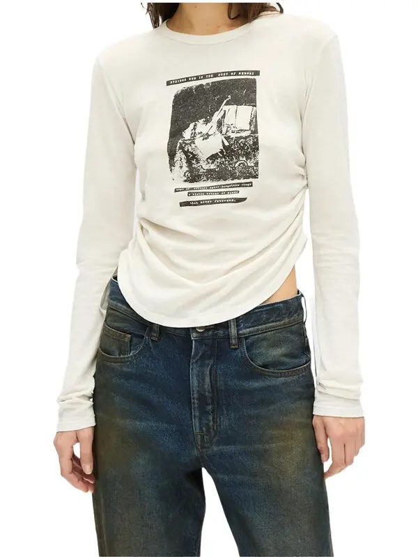 ANN DEMEULEMEESTER Graphic Print Ruched Top - Ivory