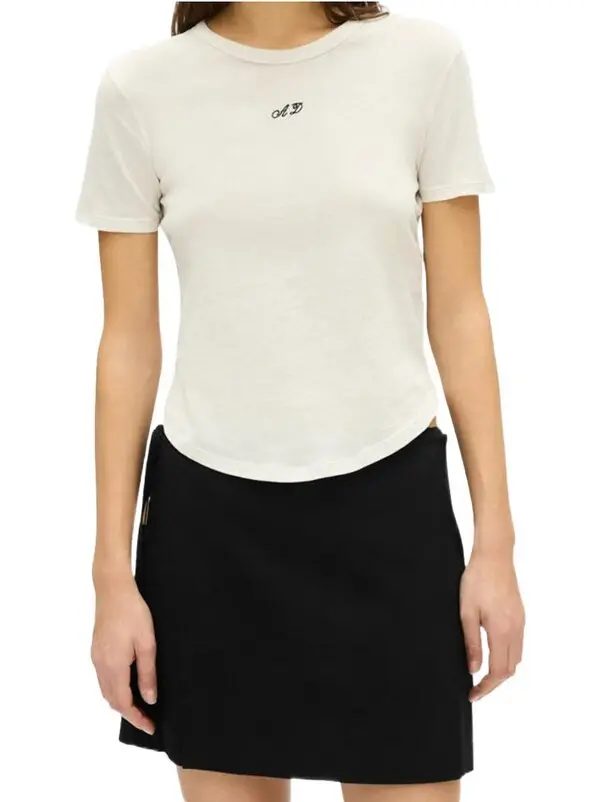 ANN DEMEULEMEESTER Monogram Embroidered Cotton T-shirt - Ivory