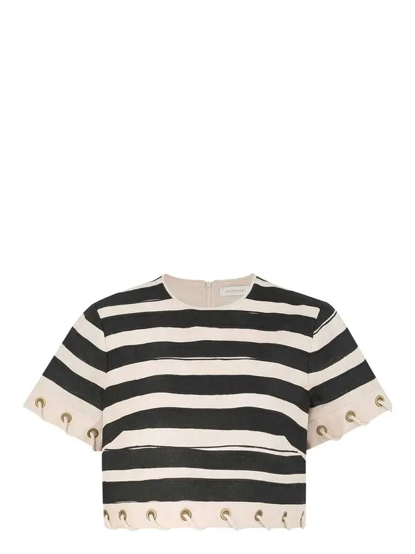 Zimmermann Striped Short Sleeve Top With Drawstring Detail - Multicolor