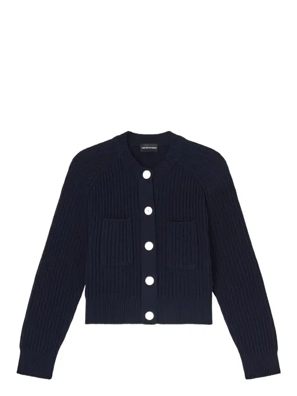 Emporio Armani Fisherman's Rib Knit Cardigan - Navy Blue