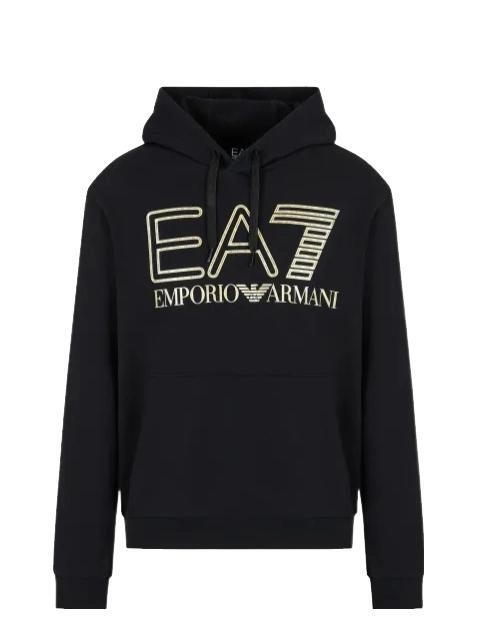 EA7 Logo Foil-print Cotton Hoodie - Black
