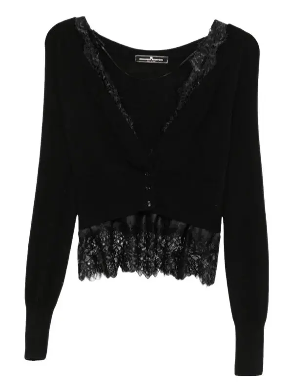 Ermanno Scervino Cropped Lace-trim Cardigan - Black
