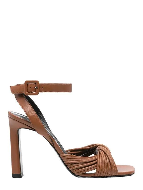 SERGIO ROSSI Square-headed High-heeled Sandals With Buckle Ankle Straps - Brown