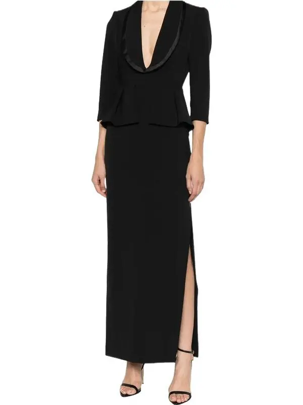 Elisabetta Franchi Peplum-waist Shawl-lapel Gown - No