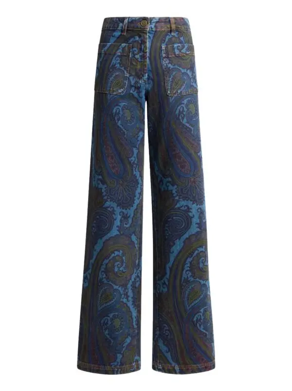 Etro Wide-leg Jeans With Paisley Motif - Light Blue