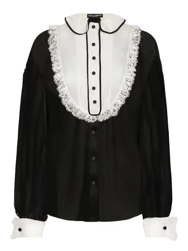 Dolce & Gabbana Ruffled Chiffon Shirt - Black
