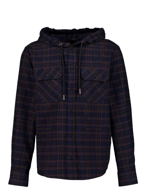 Off-White Hooded Plaid Shirt Jacket - Blue