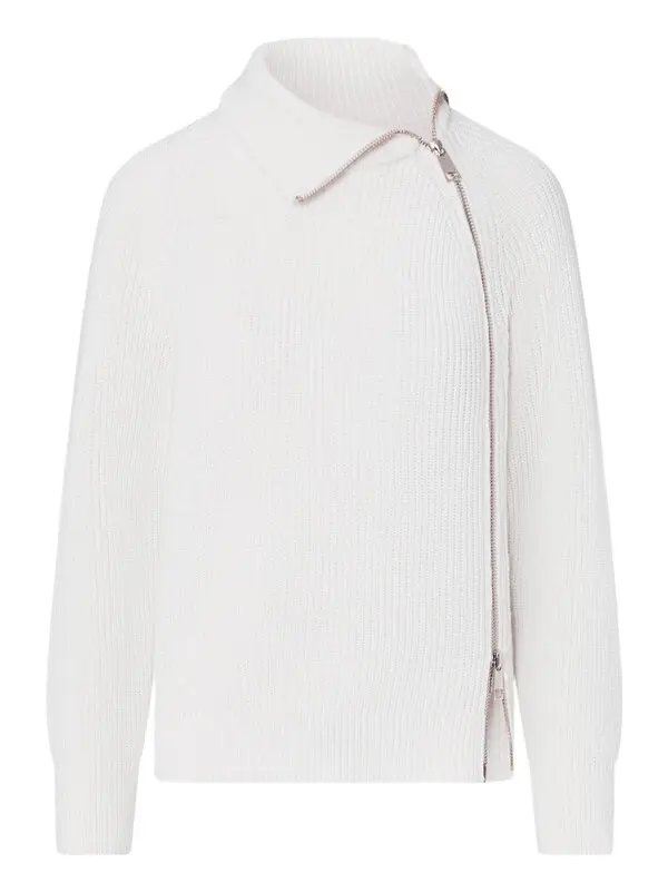 Liu Jo Wool Blend Sweater With Asymmetrical Zip And Lapel - White