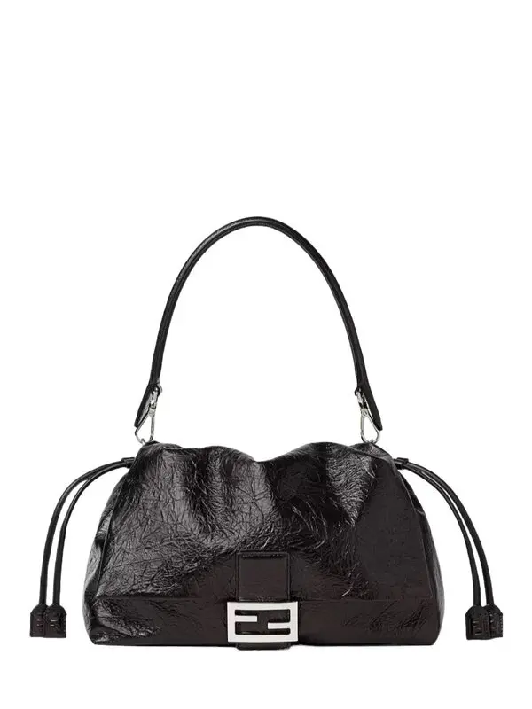 Fendi Baguette Soft Large Crackled Leather Bag - Black