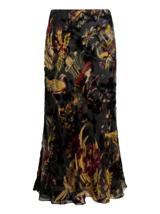 Etro Silk-blend Burnout Velvet Midi Skirt - Black