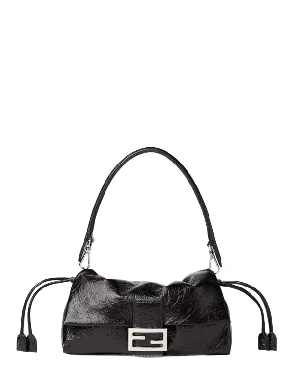 Fendi Baguette Soft Medium Crackled Leather Bag - Black