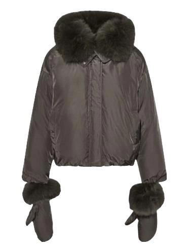 YVES SALOMON Short Technical Fabric Down Jacket With Detachable Fox Fur Collar - Dark Gray