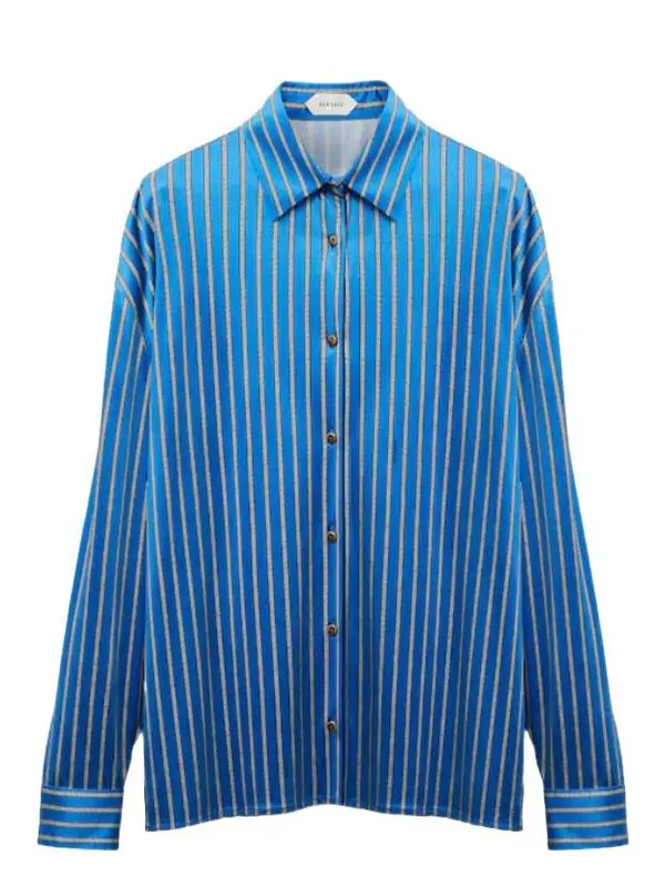 Versace Viscose-jersey Shirt With Greca Motif - Blue