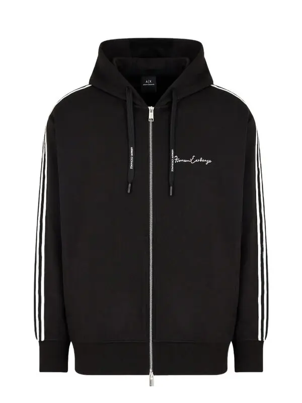Armani Exchange Hooded Zipper Cardigan With Sporty Stripes - Black