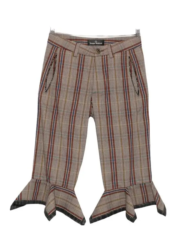 VIVIENNE WESTWOOD Plaid Trousers With Belt Loops And Ruffle Cuffs - Gray