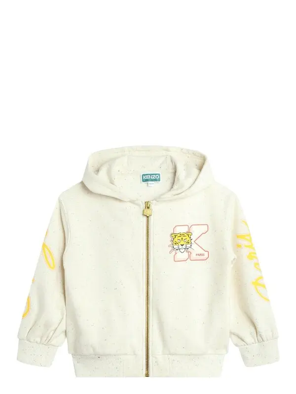 Kenzo Long Sleeved Zip-up Hoodie With Tiger Motif - White