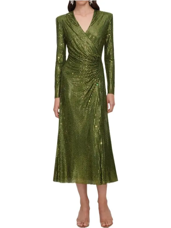 SELF-PORTRAIT Wrap Midi Dress - Green