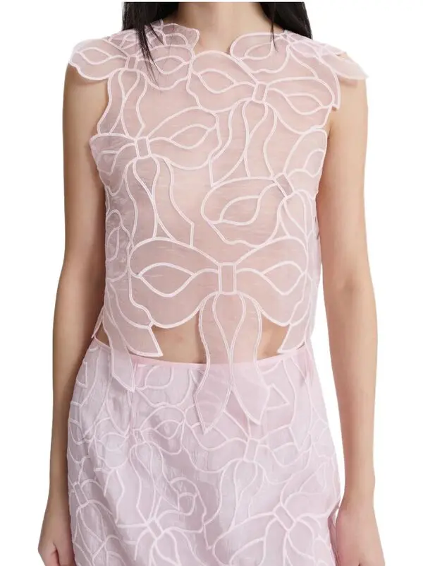 Cecilie Bahnsen Sleeveless Embroidered Bow Top - Blush Pink