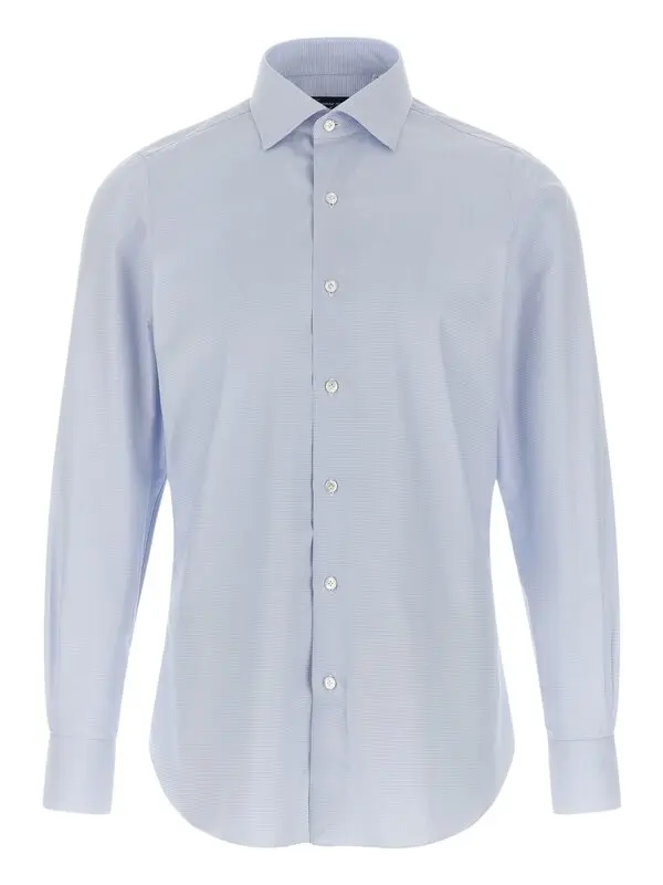 FINAMORE 1925 Micro Vichy-motif Shirt - Light Blue